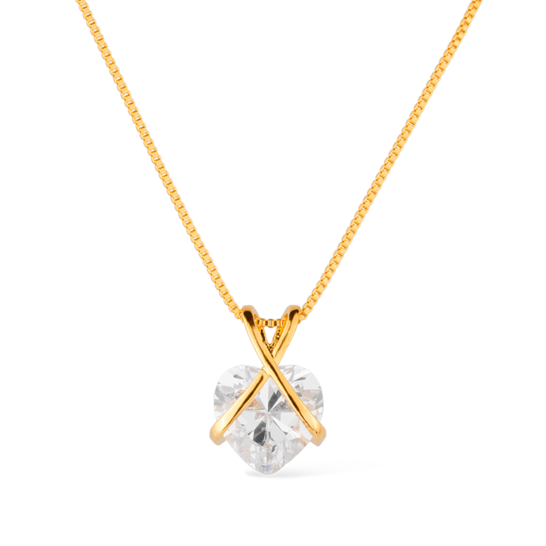 Colar Dourado de Zircônia em Formato de Coração – Hubjoias